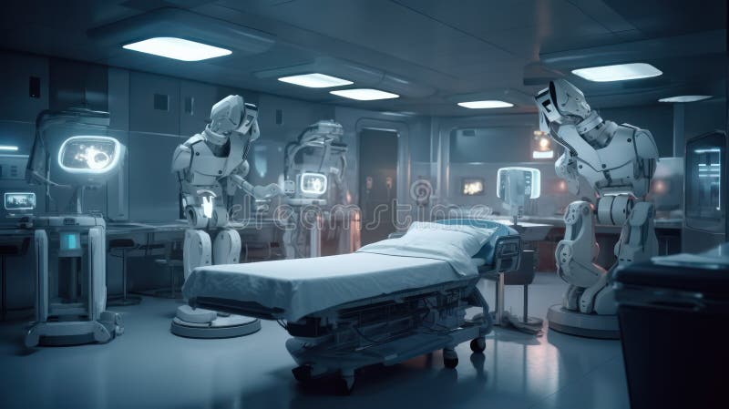 Autonomous Robots Operating in a Surgical Room Stock Illustration ...