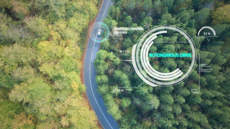 Autonomous Self Drive White Car on Autopilot Showing Digital Drive Data ...