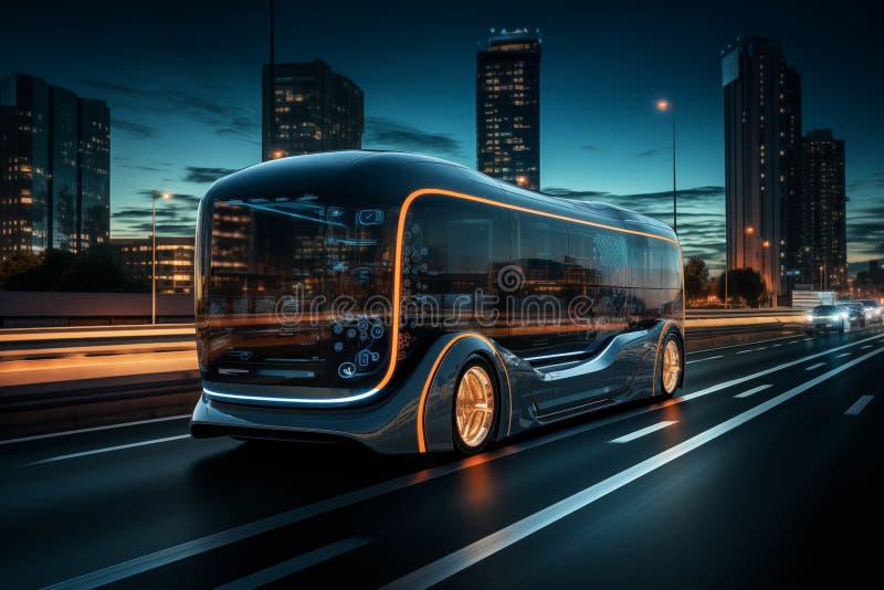 Autonomous Self Driving Bus Shuttle on a City Street Stock Photo ...