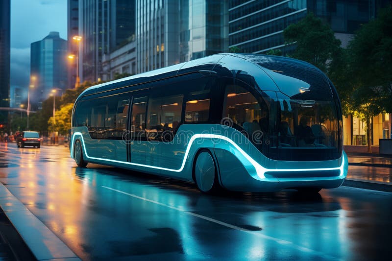 Autonomous Self Driving Bus Shuttle on a City Street. Stock Photo ...