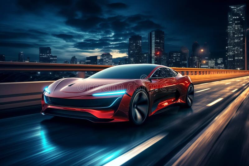 Autonomous Self-Driving Car Moving through City Highway with Light ...