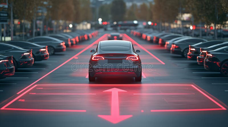 Autonomous Self Driving Car Parking Assist System in Action Stock ...