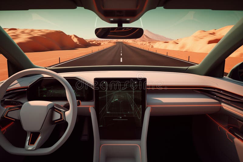 Autonomous Self-driving Futuristic Car without Driver. First-person ...