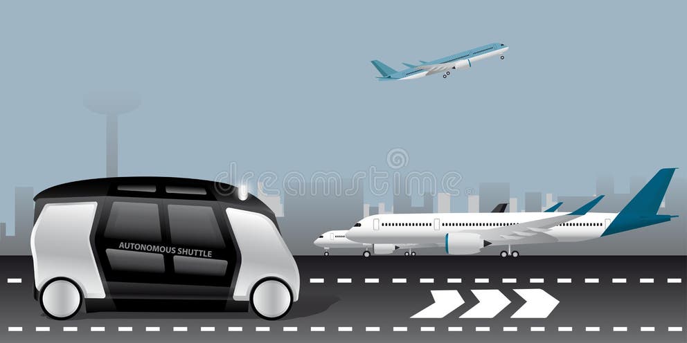 Autonomous Shuttle at the Airport Stock Vector - Illustration of safety ...