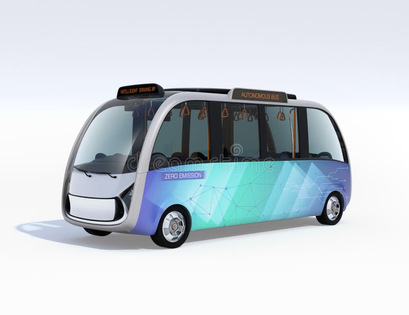 Autonomous Shuttle Bus Isolated on Gray Background Stock Illustration ...