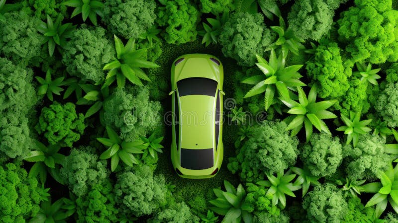 Autonomous Smart Car in Forest - AI Generated Drone View Stock ...