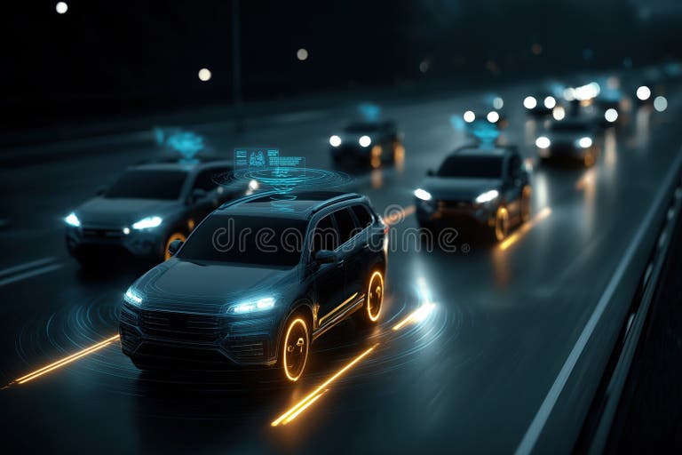 Autonomous Suv with Live Tracking and Intelligent Sensor Interface on Highway Stock Illustration ...