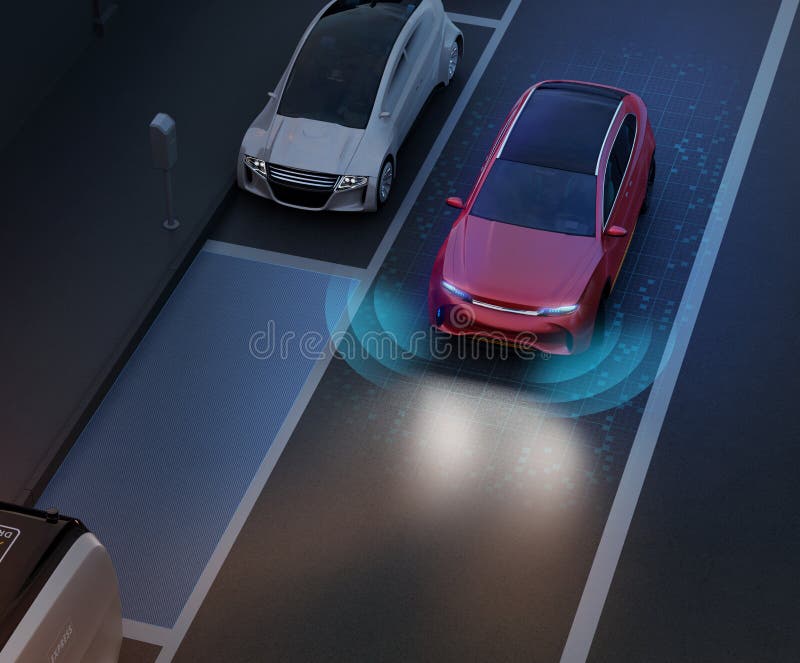 Autonomous SUV is Parallel Parking into Parking Lot at Roadside Stock ...