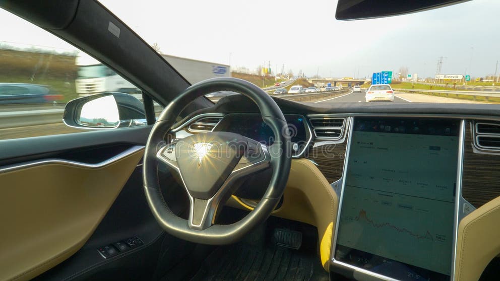 CLOSE UP: Awesome Technologically Advanced Tesla Car Driving without a ...
