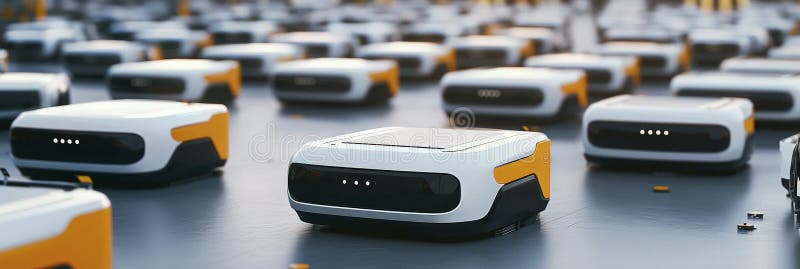 Autonomous Transporting Robots on a Factory Floor Stock Illustration ...