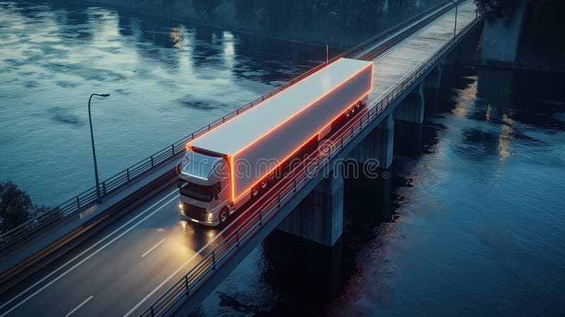 Autonomous Truck with Trailer Driving on Bridge Stock Photo - Image of ...
