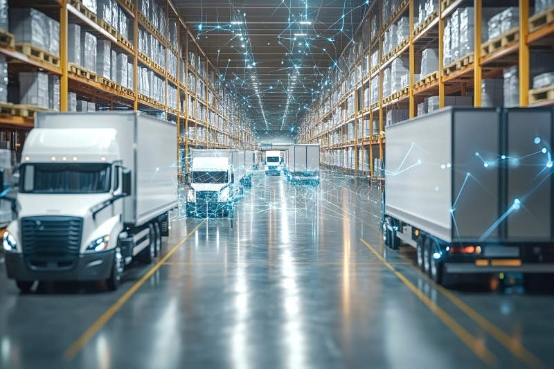 Autonomous Trucks Driving through Logistics Warehouse Using Ai Stock ...