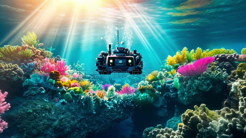Autonomous Underwater Explorer Navigating Vibrant Coral Reef Ecosystem ...
