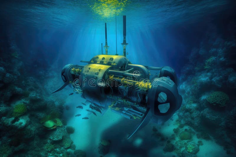 Autonomous Underwater Vehicle Exploring Ocean Depths Stock Illustration ...