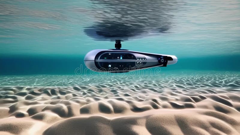 Autonomous Underwater Vehicle Exploring Sandy Seabed Stock Footage ...