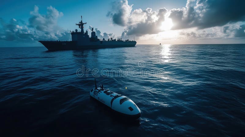 Unmanned Surface Vessel Performing Maritime Surveillance Near Warship ...