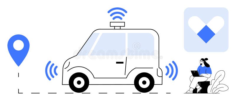 Autonomous Vehicle Concept with GPS, Wireless Connectivity, and User Interaction Elements Stock ...