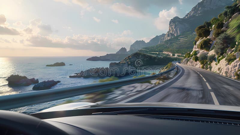 Autonomous Vehicle Navigating a Scenic Mountain Route Stock ...