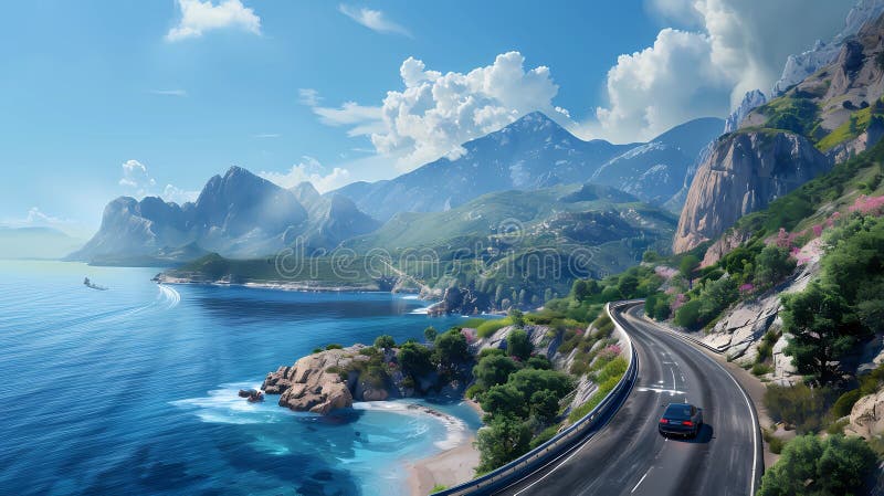 Autonomous Vehicle Navigating a Scenic Mountain Route Stock ...