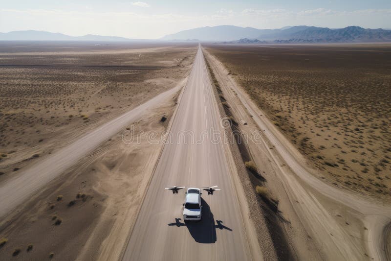Autonomous Vehicle Driving on Remote Highway, with Drone Capturing ...