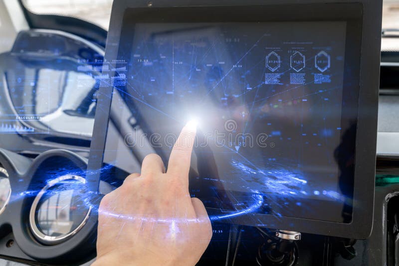 Autonomous Vehicle Interior with Hand Touching Screen and Auto ... Autonomous Vehicle Interior with Hand Touching Screen and Auto ...