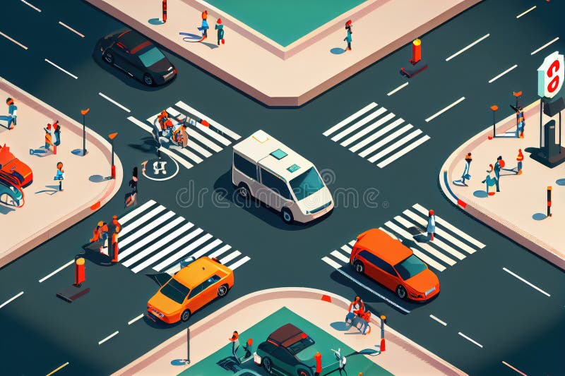 Autonomous Vehicle, Navigating Busy Intersection, with Traffic Lights ...