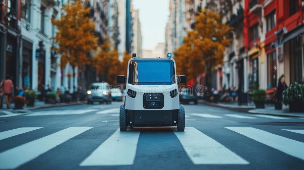 Autonomous Vehicle Navigating City Crosswalk Stock Illustration ...