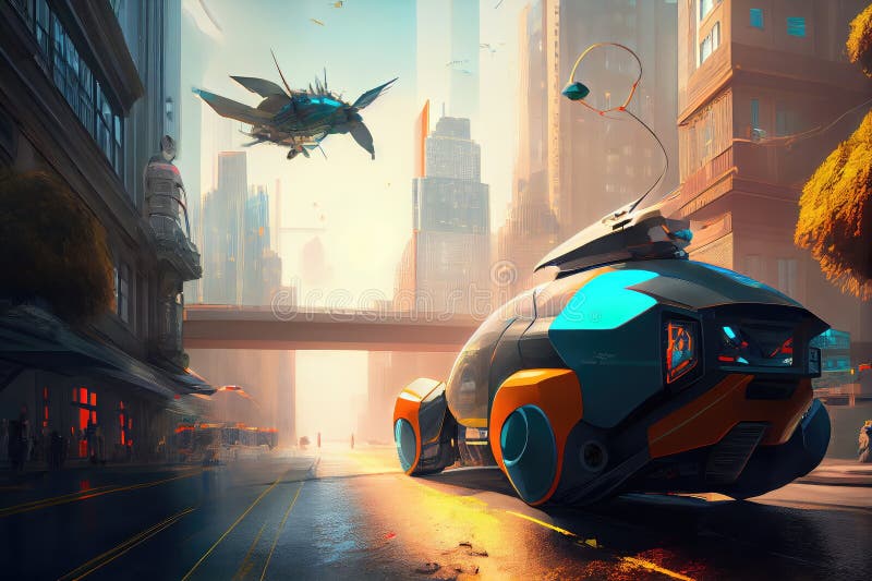 Autonomous Vehicle, Navigating the Vibrant and Dynamic Cityscape Stock ...