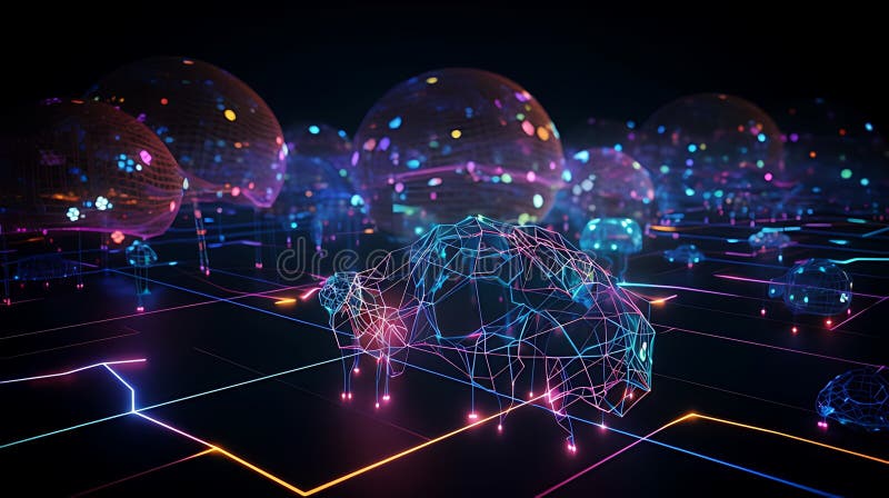 Autonomous Vehicle Network, Digital Cityscape, Night Stock Illustration ...