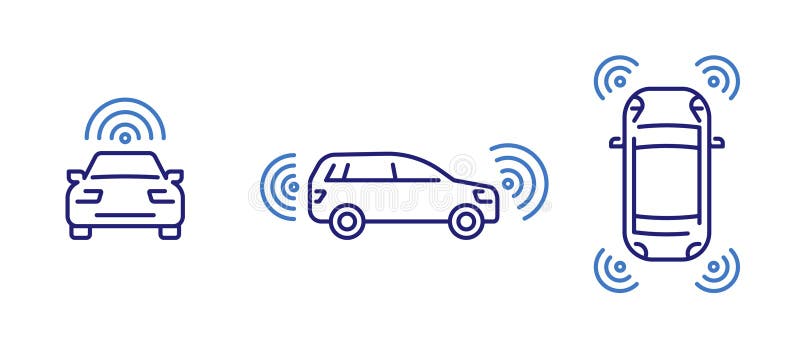 Autonomous Vehicle Views Icon Set with Perception Symbols, Vector ...
