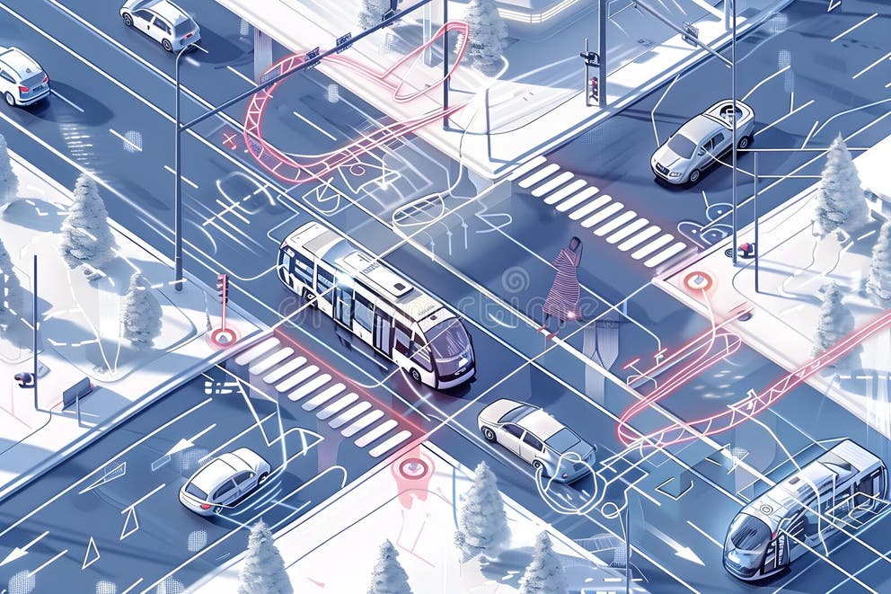 Autonomous Vehicles Navigate Urban Intersection, Smart City Traffic ...