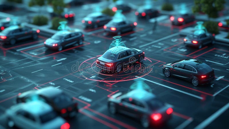 Autonomous Vehicles Navigating Smart City Intersections Stock Image ...
