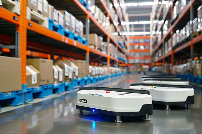 Autonomous Warehouse Robots Efficient Logistics Automated Material Handling Stock Illustration