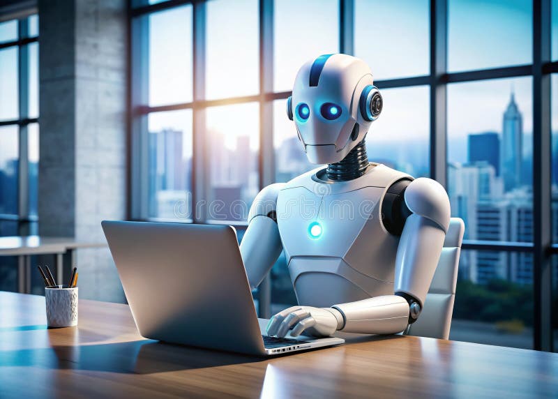 Autonomous Workforce of the Future Sleek White Robot Concentrates on ...