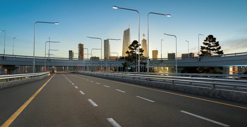 Autopista Recta Y Paso Elevado En La Ciudad Stock de ilustración ...