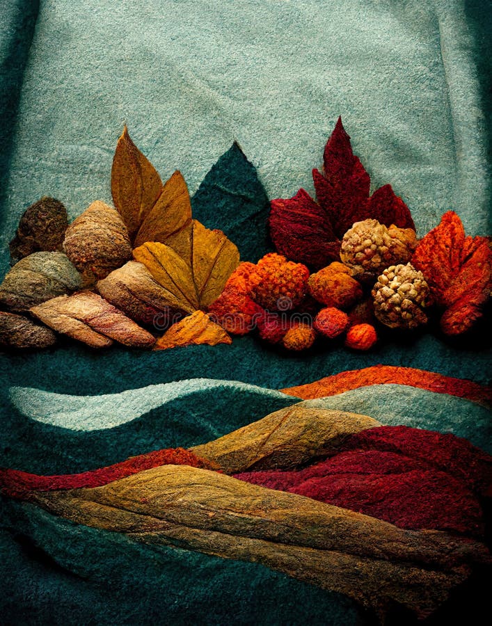 Autum Textil Illustration with Leaves, Abstract Autum Colors Image, Ai ...
