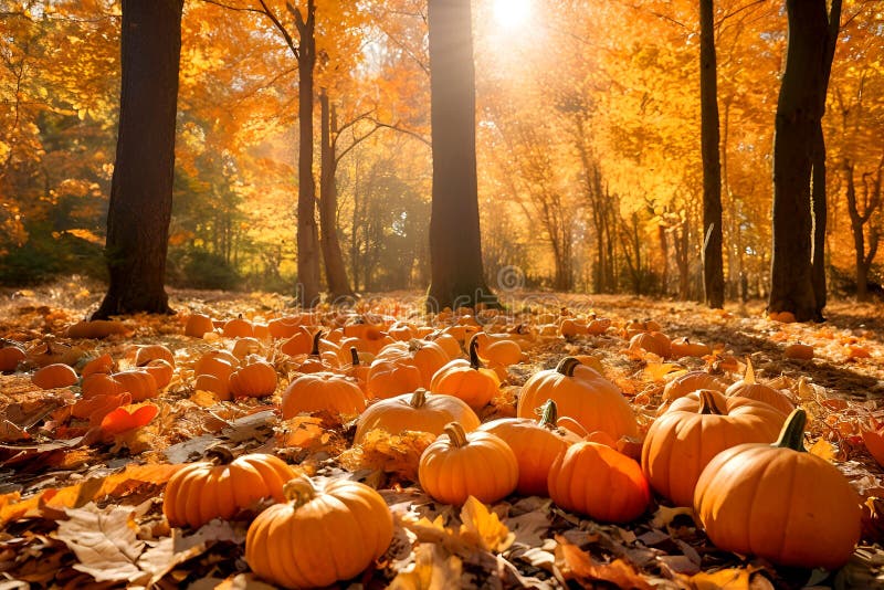 Autumm Pumpkin Harvest and Leaves on the Ground. Stock Illustration ...