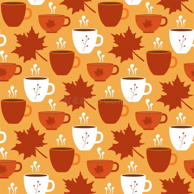 Fall Leaves and Cup with a Hot Drink. Stock Vector - Illustration of ...