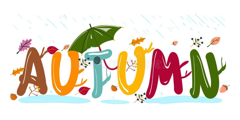 Autumn Illustration. Word Decorated with Leaves and Berries. Stock ...