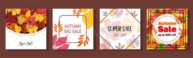 Trendy Abstract Square Art Templates with Colorful Leaves Fall Season ...