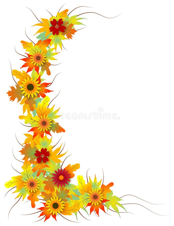 Fall Leaves and Flowers Border Stock Illustration - Illustration of ...