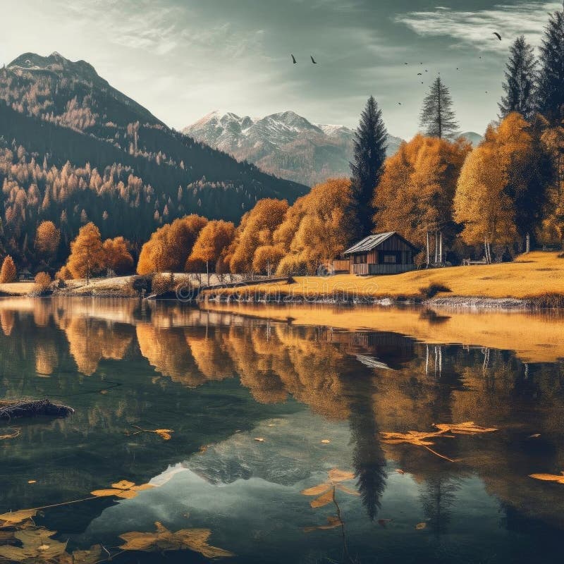 Autumn Alpine Landscape with Lake and Mountain Reflection in Water ...
