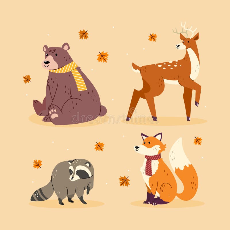 Autumn Animals Collection Vector Illustration. Stock Vector ...