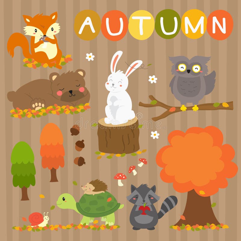 Autumn Animals and Elements Vector Set Stock Vector - Illustration of ...