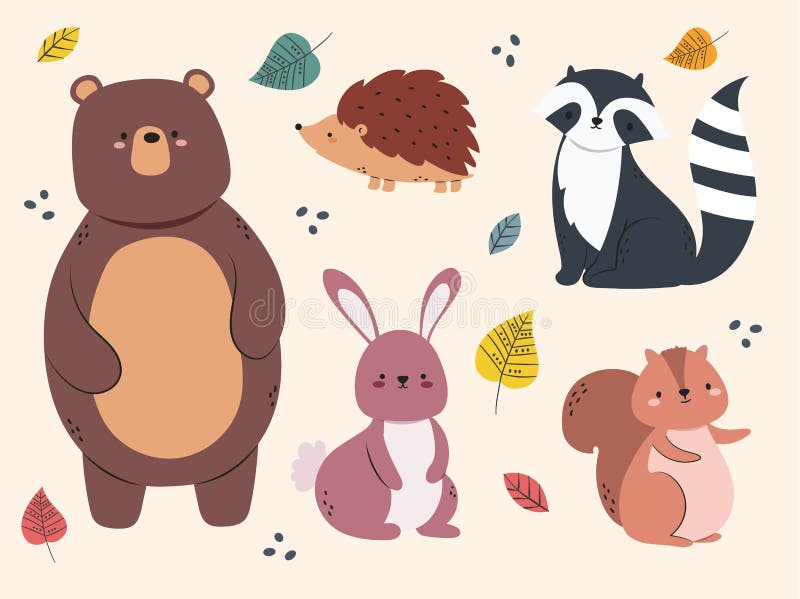 Autumn Animals Set Vector Illustration. Stock Vector - Illustration of ...