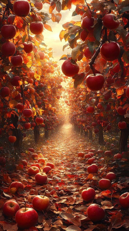 Autumn Apple Orchard Illustration Stock Illustration - Illustration of ...