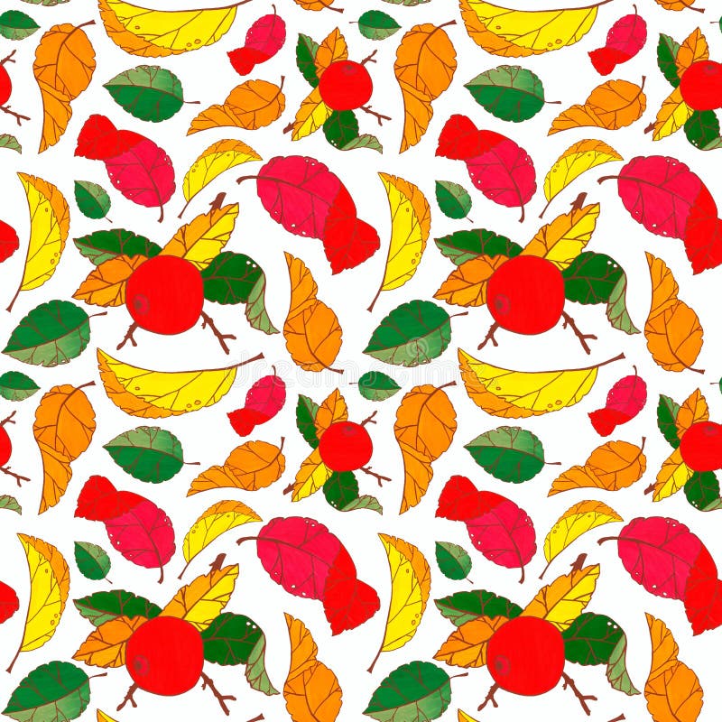 Bright and Funny Autumn Apple Tree Leaves Stock Illustration ...
