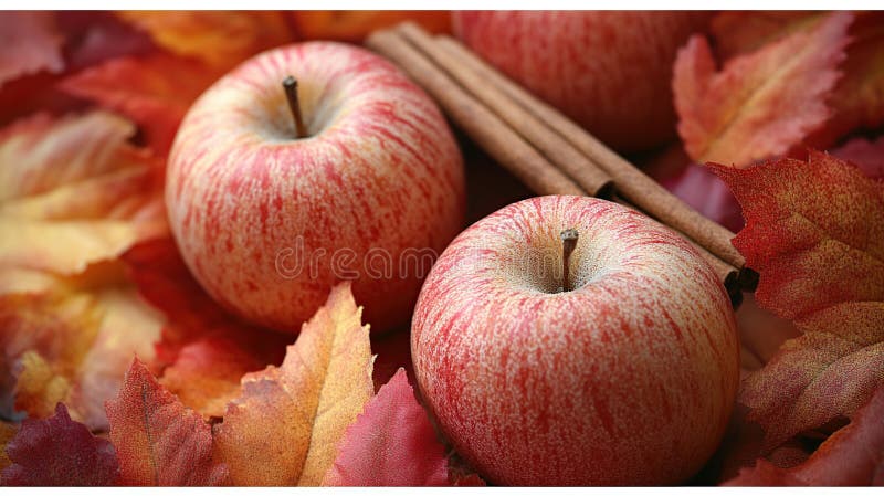 Autumn Apples and Cinnamon on Leaves Stock Illustration - Illustration ...