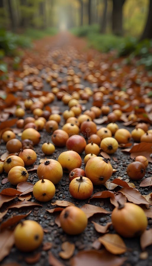 Autumn Apples on Forest Path Stock Illustration - Illustration of ...