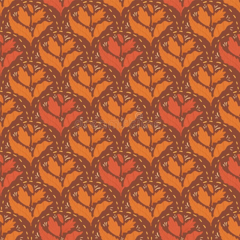 Autumn Armful of Leaves Seamless Pattern. Fall Forest Scallop Repeat ...